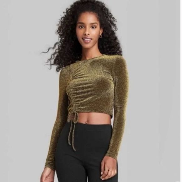 wild fable | Tops | Wildfable Metallic Gold Ruched Cropped Crop Top ...